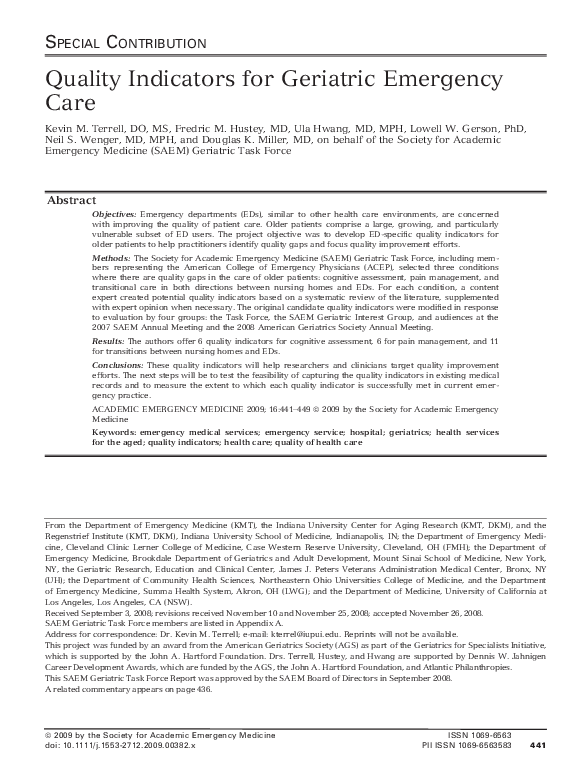 (PDF) Quality Indicators for Geriatric Emergency Care
