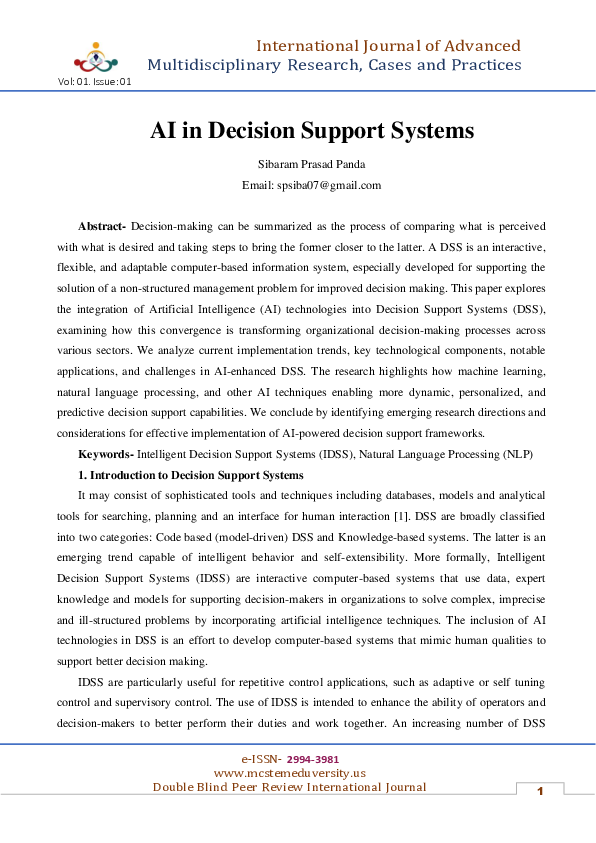 (PDF) AI in Decision Support Systems