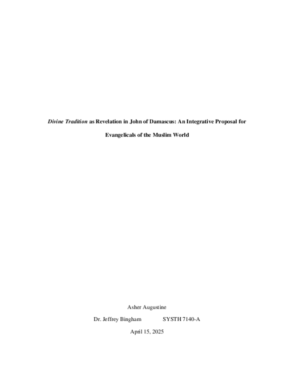 (PDF) Divine Tradition as Revelation in John of Damascus: An ...