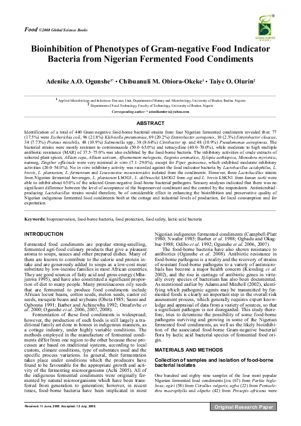 (PDF) Bioinhibition of Phenotypes of Gram-negative Food Indicator ...