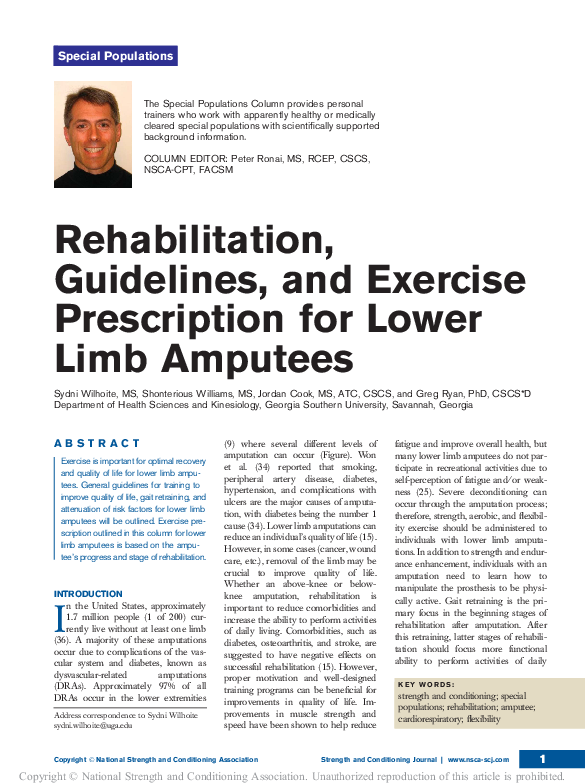 (PDF) Rehabilitation, Guidelines, and Exercise Prescription for Lower ...