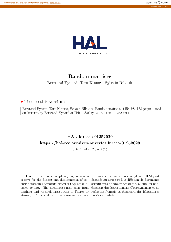 (PDF) Random matrices