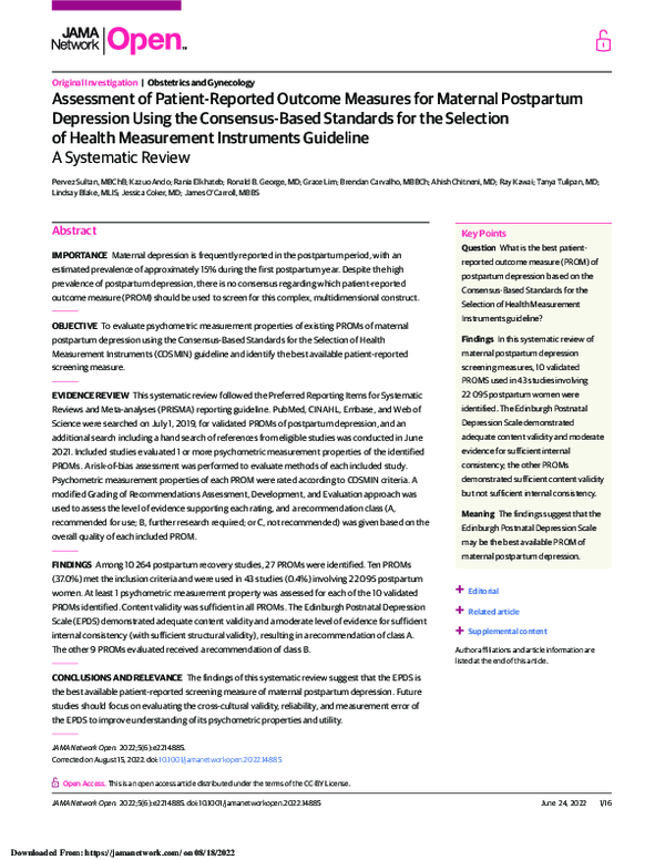 (PDF) Assessment of Patient-Reported Outcome Measures for Maternal ...