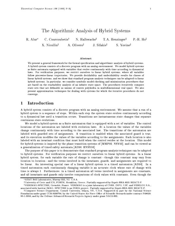 (PDF) The algorithmic analysis of hybrid systems