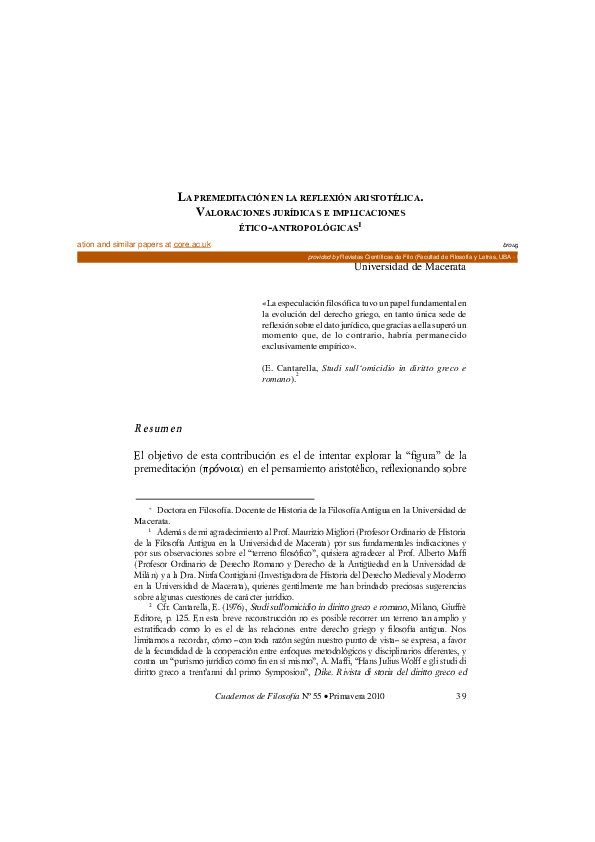 (PDF) La premeditación en la reflexión aristotélica. Valoraciones ...