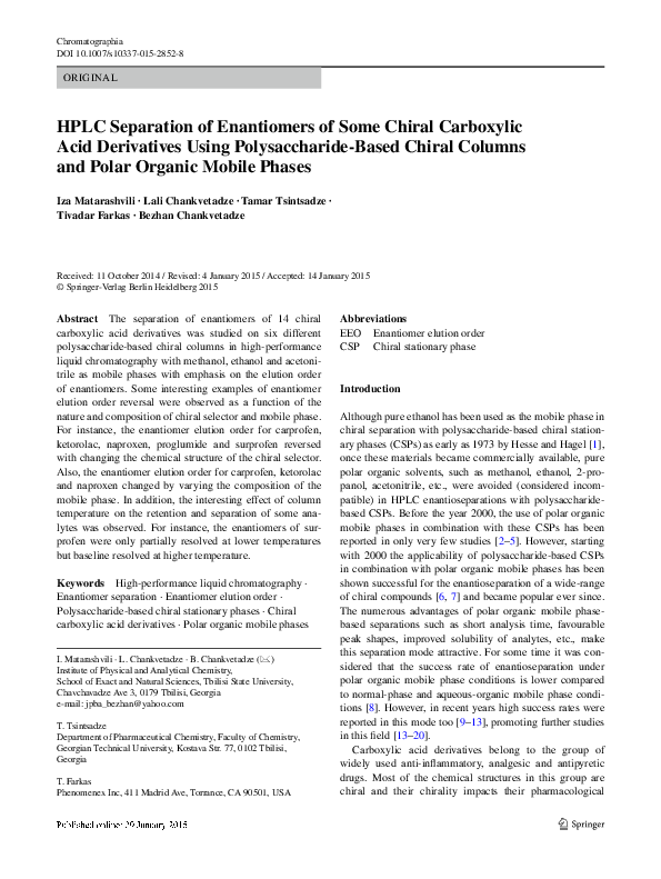 (PDF) HPLC Separation of Enantiomers of Some Chiral Carboxylic Acid ...