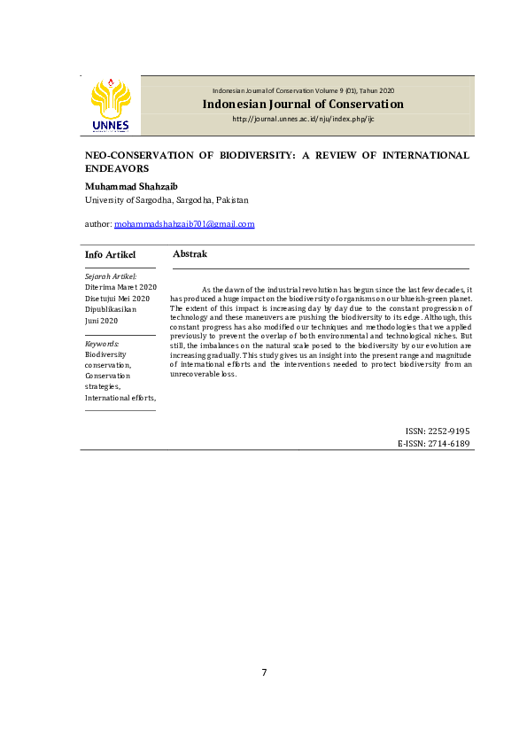 (PDF) Neo-Conservation of Biodiversity: A Review of International Endeavors