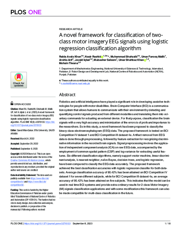 (PDF) A novel framework for classification of two-class motor imagery EEG signals using logistic ...
