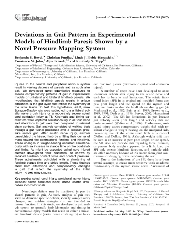 (PDF) Deviations in gait pattern in experimental models of hindlimb ...