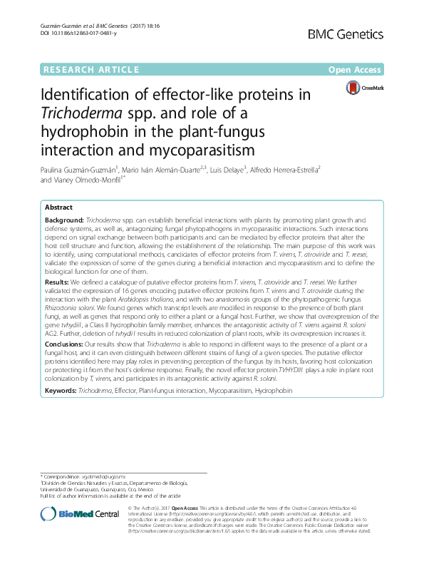(PDF) Identification of effector-like proteins in Trichoderma spp. and role of a hydrophobin in ...