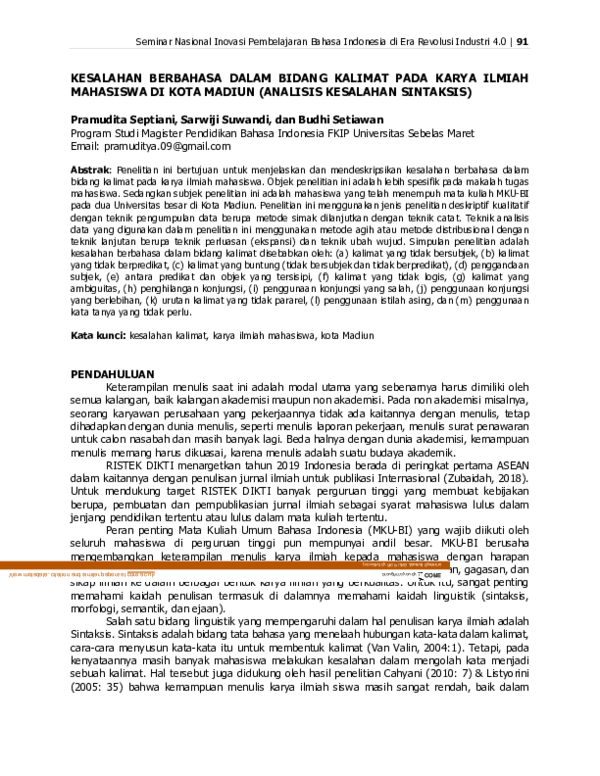 (PDF) Kesalahan Berbahasa Dalam Bidang Kalimat Pada Karya Ilmiah Mahasiswa DI Kota Madiun ...