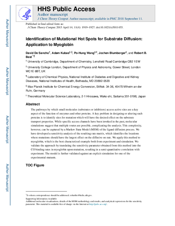 (PDF) Identification of Mutational Hot Spots for Substrate Diffusion ...