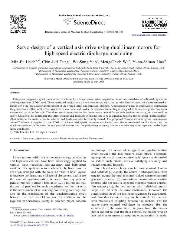 (PDF) Servo design of a vertical axis drive using dual linear motors ...