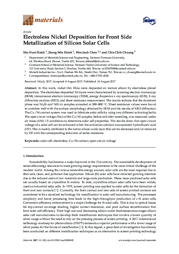 (PDF) Electroless Nickel Deposition for Front Side Metallization of ...