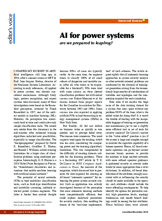 (PDF) AI for Power Systems Are We Prepared to Leapfrog Editors Voice