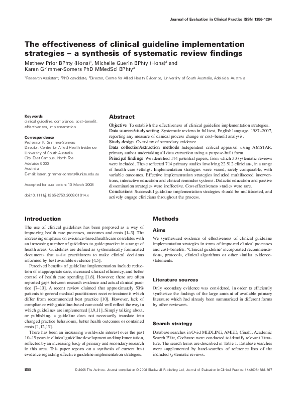 (PDF) The effectiveness of clinical guideline implementation strategies ...