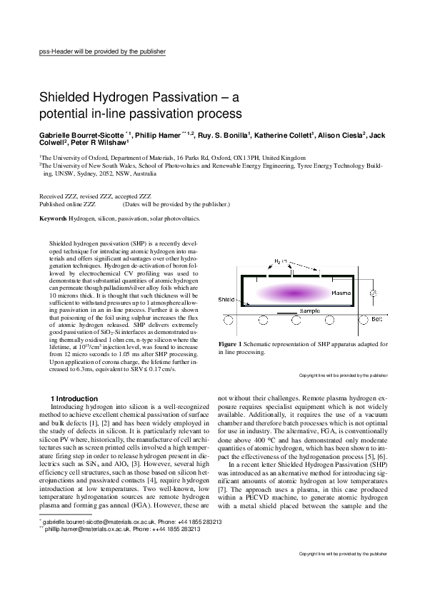 (PDF) Shielded hydrogen passivation − A potential in‐line passivation ...