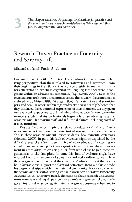 (PDF) Research‐Driven Practice in Fraternity and Sorority Life