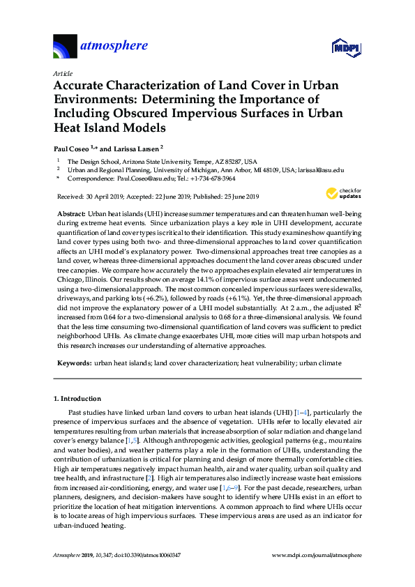 (PDF) Accurate Characterization of Land Cover in Urban Environments ...