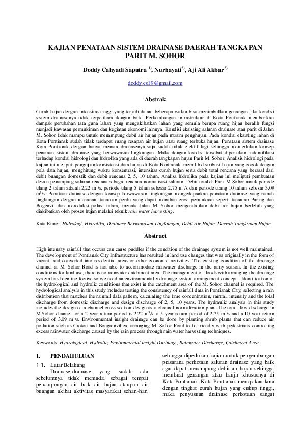 (PDF) Kajian Penataan Sistem Drainase Daerah Tangkapan Parit M. Sohor