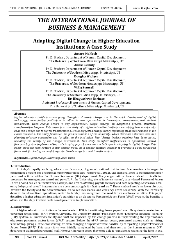 (PDF) Adapting Digital Change in Higher Education Institutions: A Case ...
