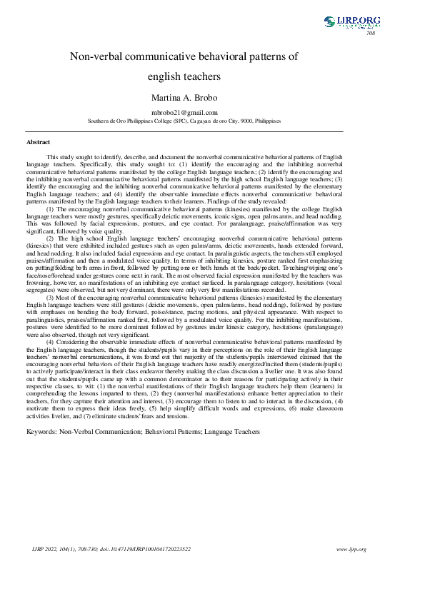 (PDF) Non-verbal communicative behavioral patterns of English teachers