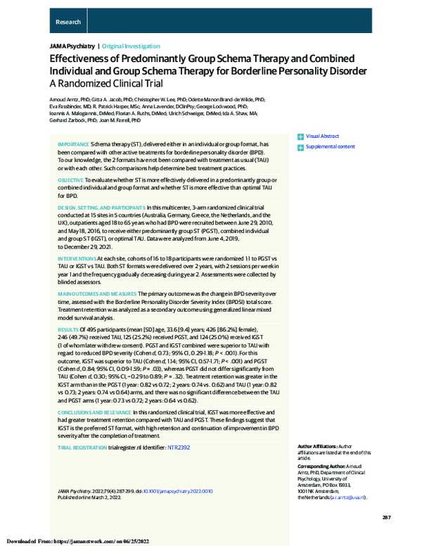 (PDF) Effectiveness of Predominantly Group Schema Therapy and Combined ...