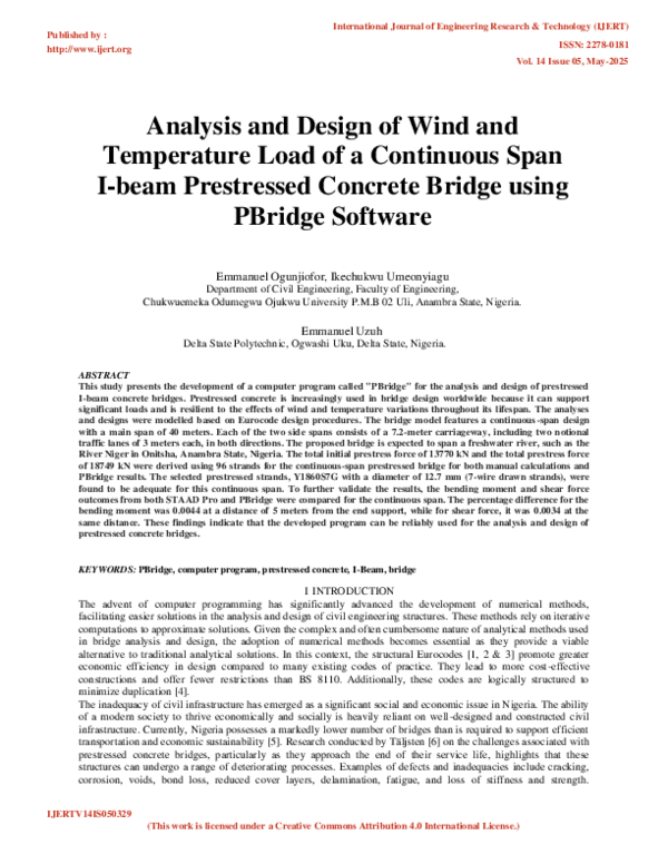 (PDF) Analysis and Design of Wind and Temperature Load of a Continuous Span I-beam Prestressed ...