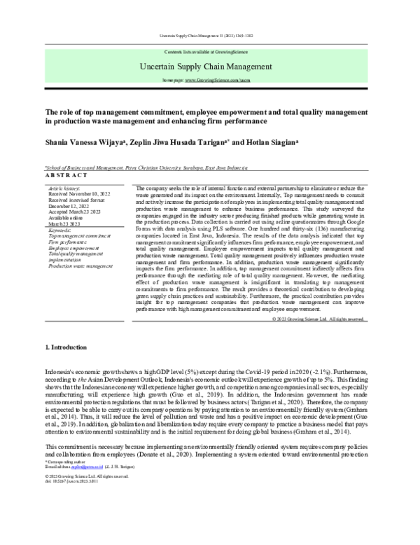 (PDF) The role of top management commitment, employee empowerment and ...