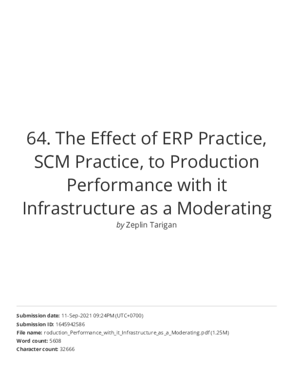 (PDF) The Effect of ERP Practice, SCM Practice, To Production Performance With IT Infrastructure