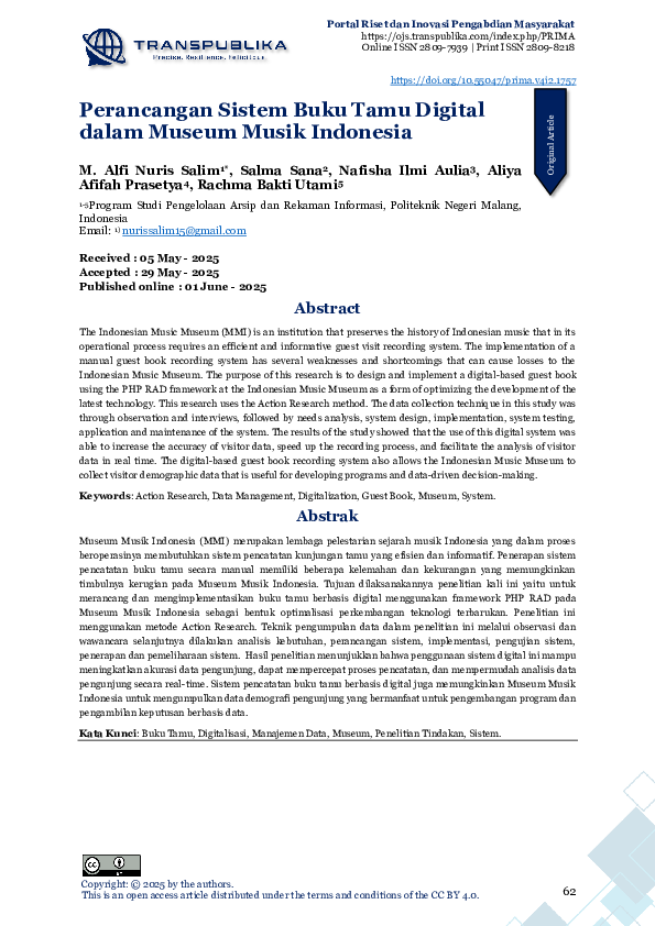 (PDF) Perancangan Sistem Buku Tamu Digital dalam Museum Musik Indonesia