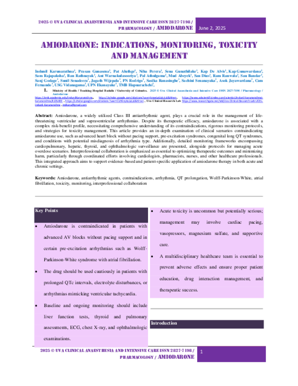 (PDF) Amiodarone: indications, Monitoring, Toxicity and Management