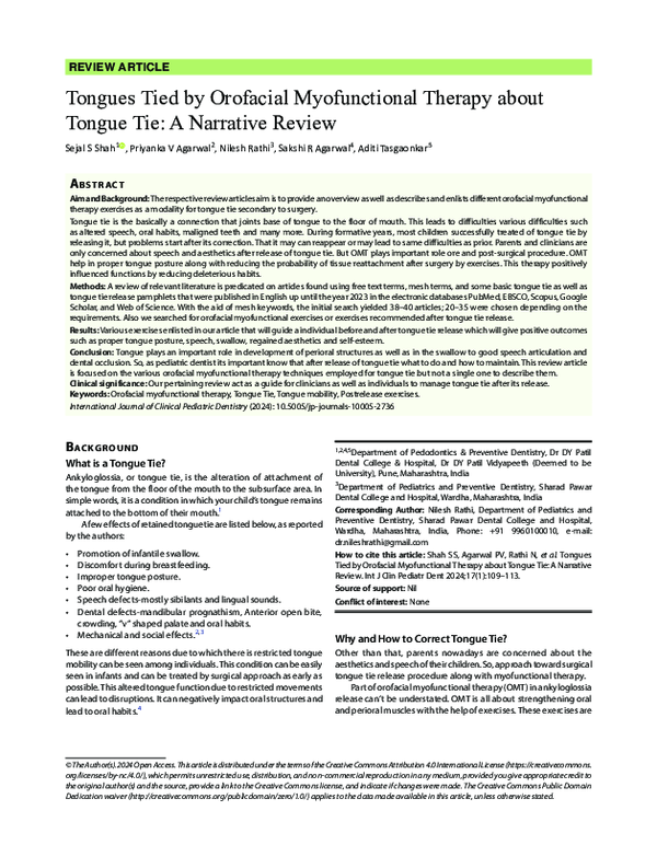 (PDF) Tongues Tied by Orofacial Myofunctional Therapy about Tongue Tie ...