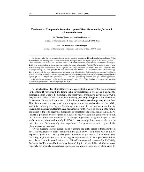 (PDF) Tensioactive Compounds from the Aquatic Plant Ranunculus fluitans ...