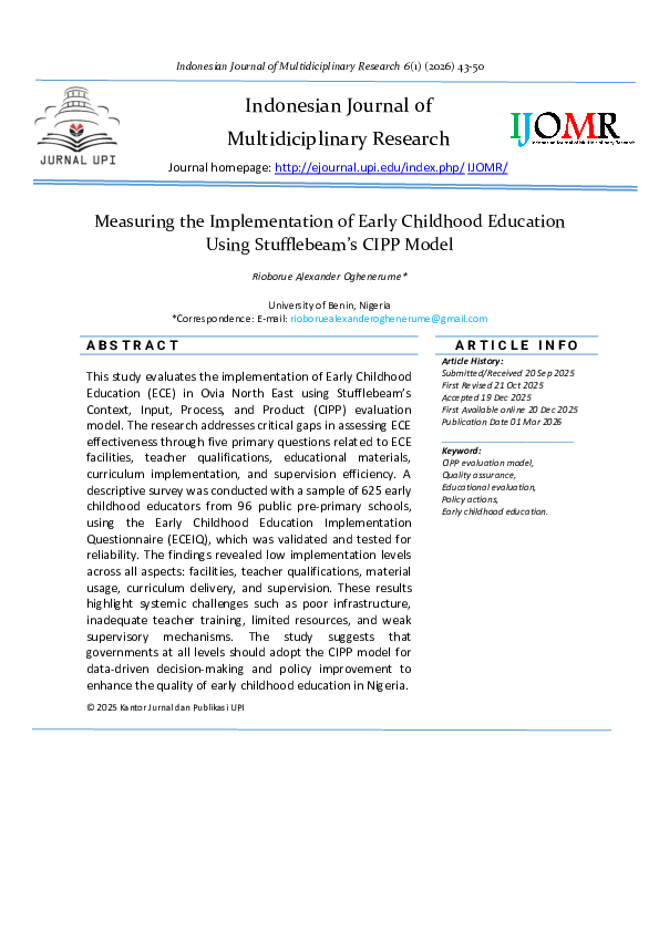 (PDF) Measuring the Implementation of Early Childhood Education Using ...
