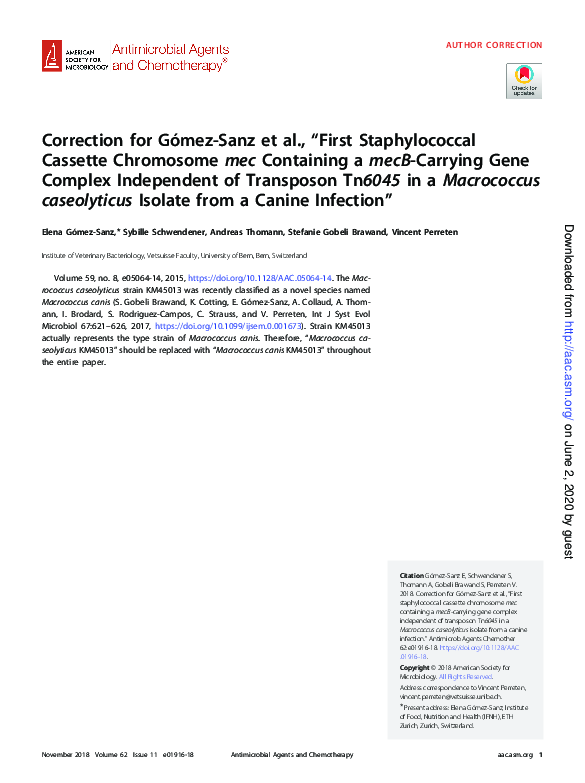 (PDF) Correction for Gómez-Sanz et al., “First Staphylococcal Cassette ...