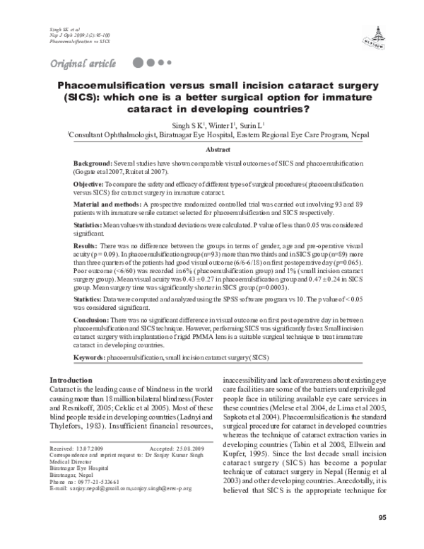 (PDF) Phacoemulsification versus small incision cataract surgery (SICS ...