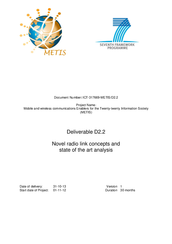 (PDF) EU FP7 INFSO-ICT-317669 METIS, D2.2 Novel radio link concepts and ...