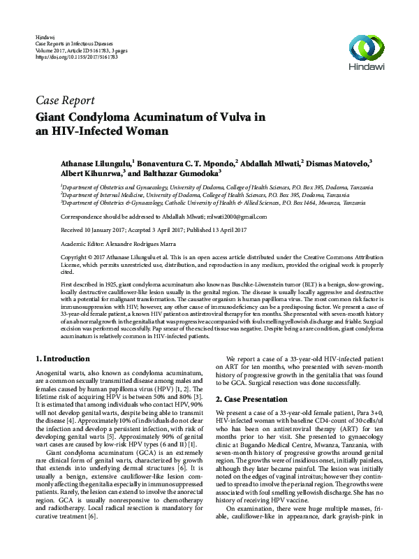 (PDF) Giant Condyloma Acuminatum of Vulva in an HIV-Infected Woman
