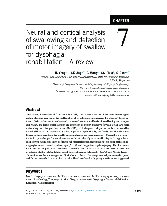(PDF) Neural and cortical analysis of swallowing and detection of motor imagery of swallow for ...
