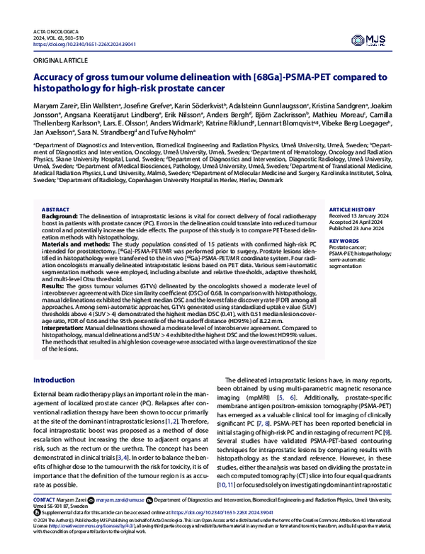 (PDF) Accuracy of gross tumour volume delineation with [68Ga]-PSMA-PET compared to ...