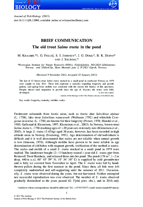 (PDF) The old trout Salmo trutta in the pond