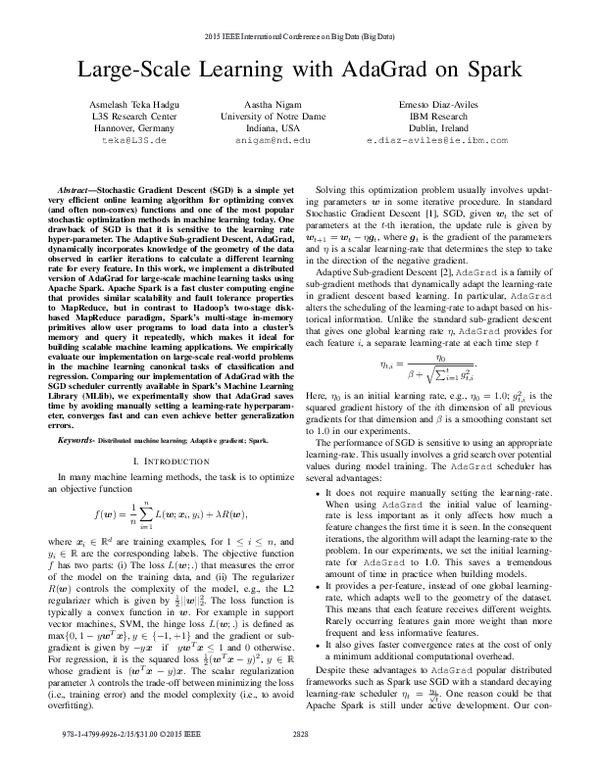 (PDF) Large-scale learning with AdaGrad on Spark