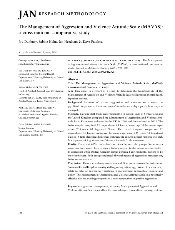 (PDF) The Management of Aggression and Violence Attitude Scale (MAVAS ...