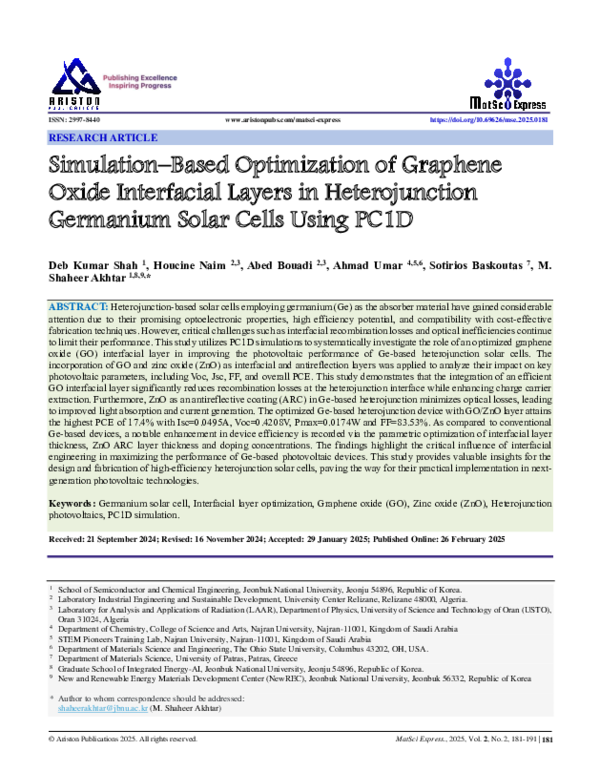 (PDF) Simulation–Based Optimization of Graphene Oxide Interfacial ...