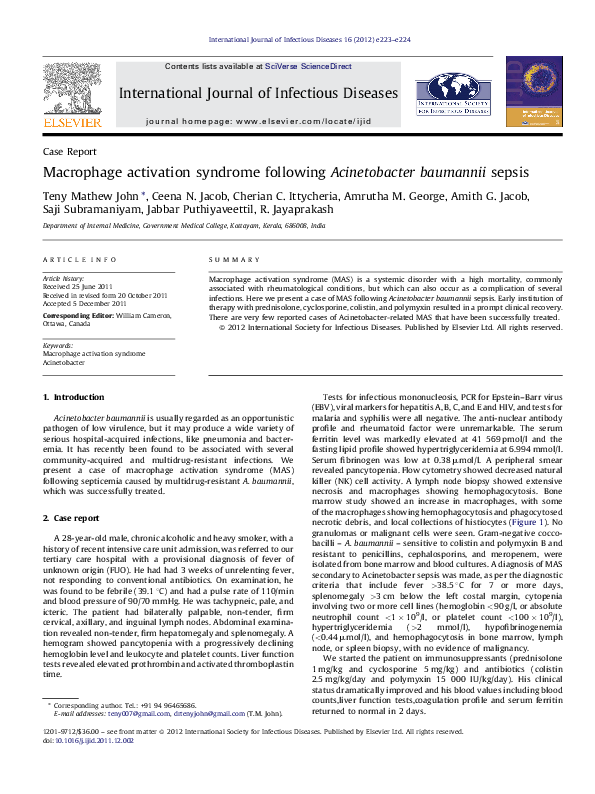 (PDF) Macrophage activation syndrome following Acinetobacter baumannii ...
