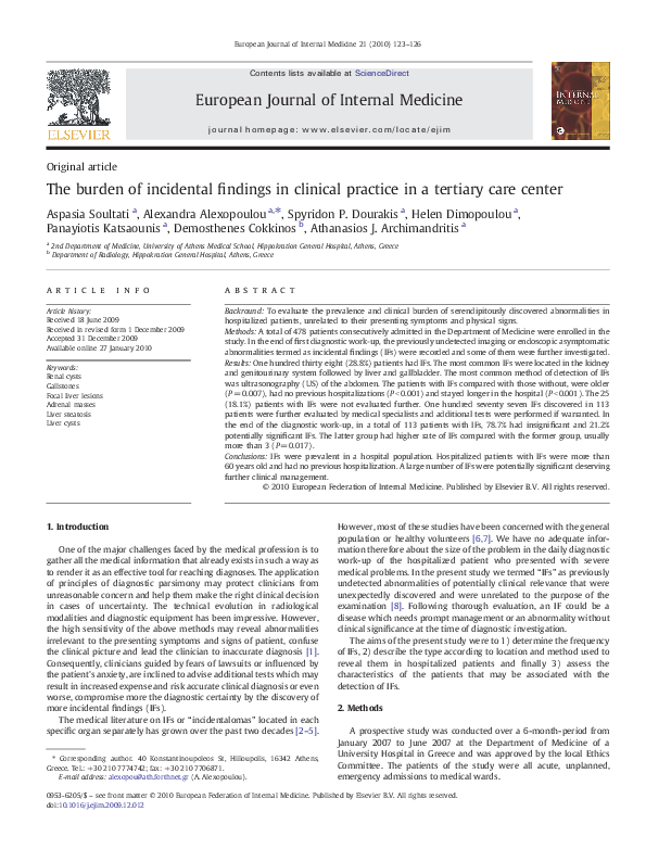 (PDF) The burden of incidental findings in clinical practice in a ...