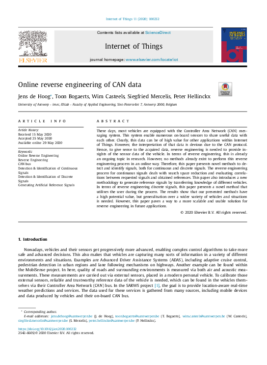 (PDF) Online reverse engineering of CAN data