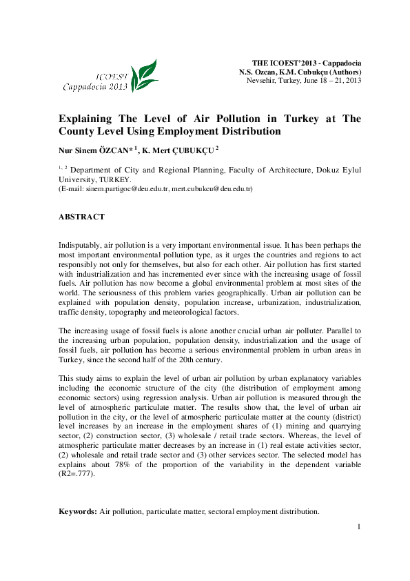 (PDF) Explaining The Level of Air Pollution in Turkey at The County ...