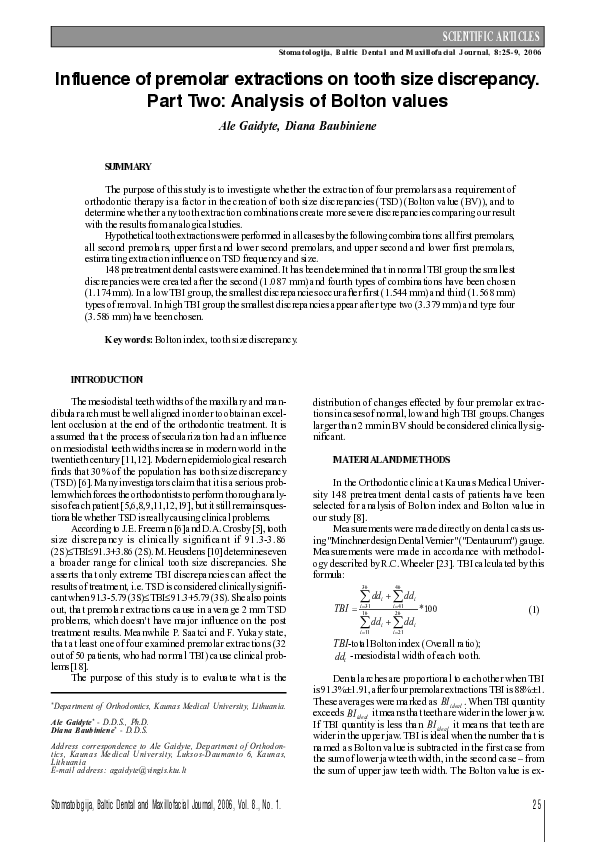 (PDF) Influence of premolar extractions on tooth size discrepancy. part ...